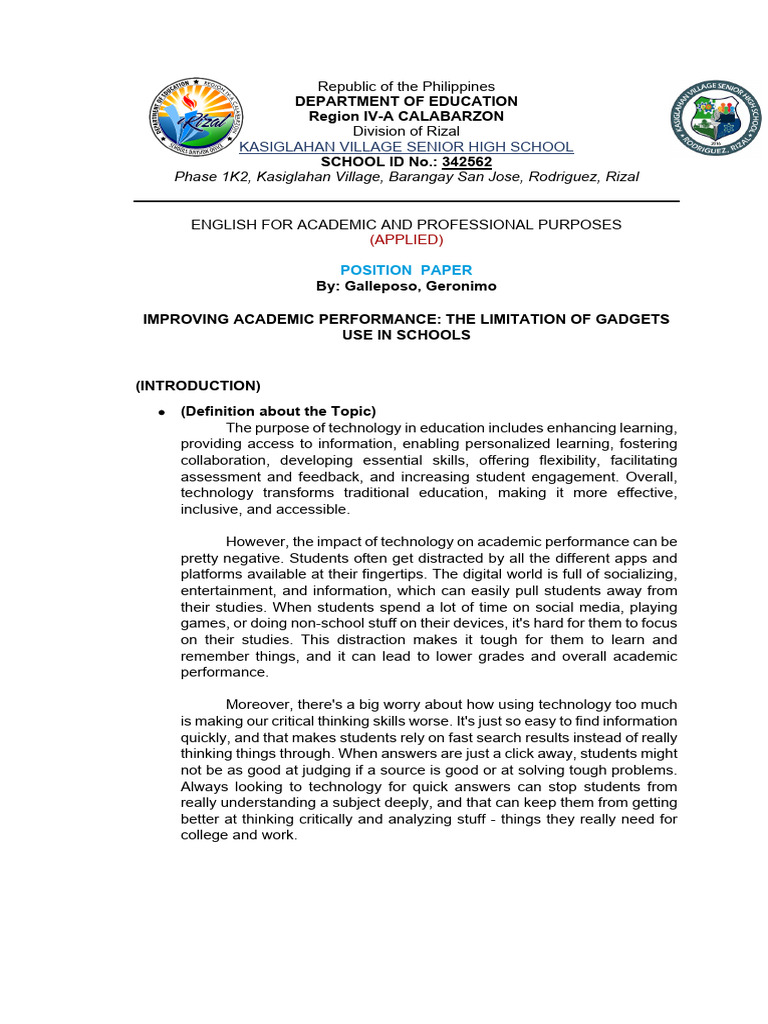 EAPP - Position Paper - Gero 1.7 | PDF | Disciplines | Learning