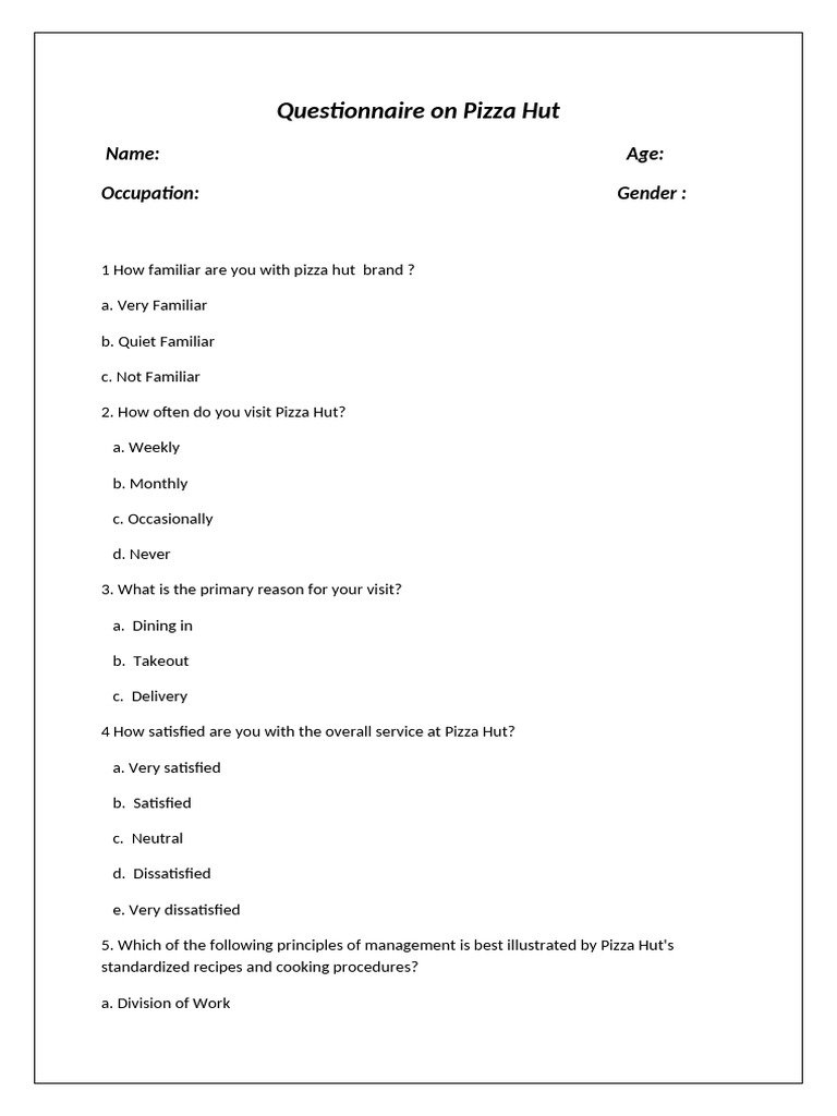 Questionair On Pizza Hut | PDF