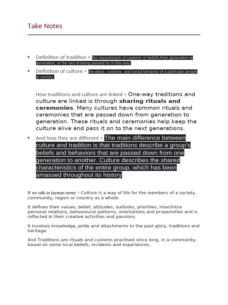 Tradition Ppt Notes Pdf Traditions