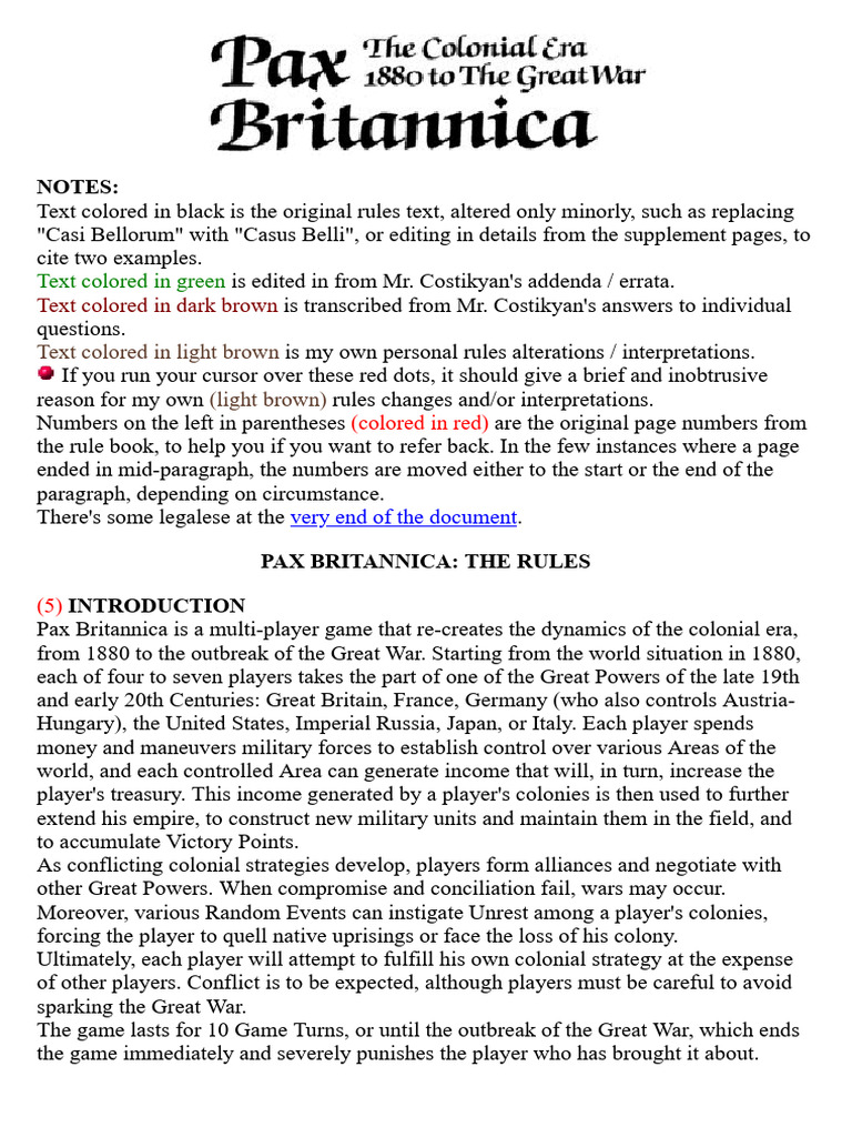 Pax Britannica - Rules | PDF | Great Power | Balkans