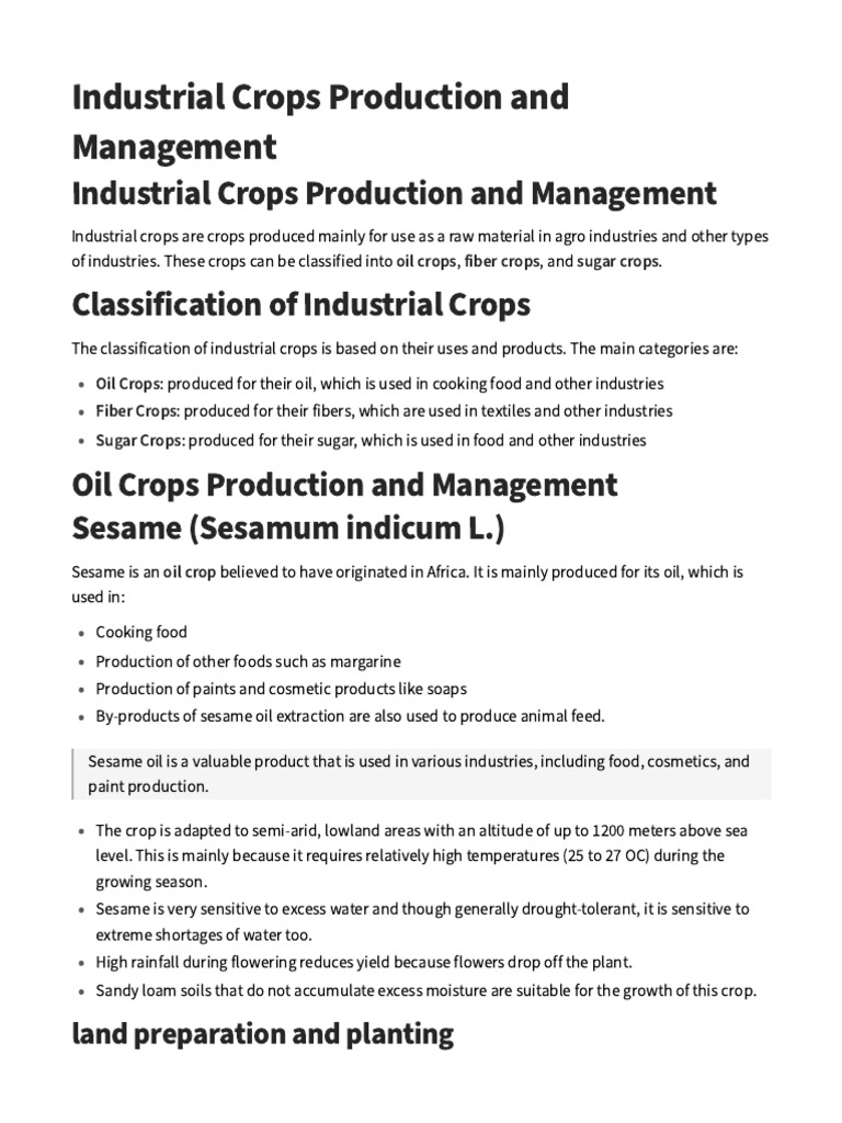 Industrial Crop Production in Ethiopia | PDF | Sugarcane | Sesame