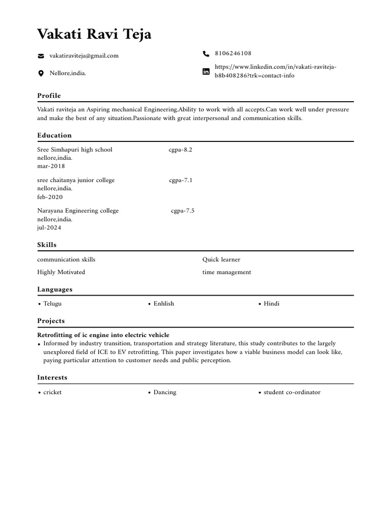 Vakati Ravi Teja FlowCV Resume 20241219 | PDF