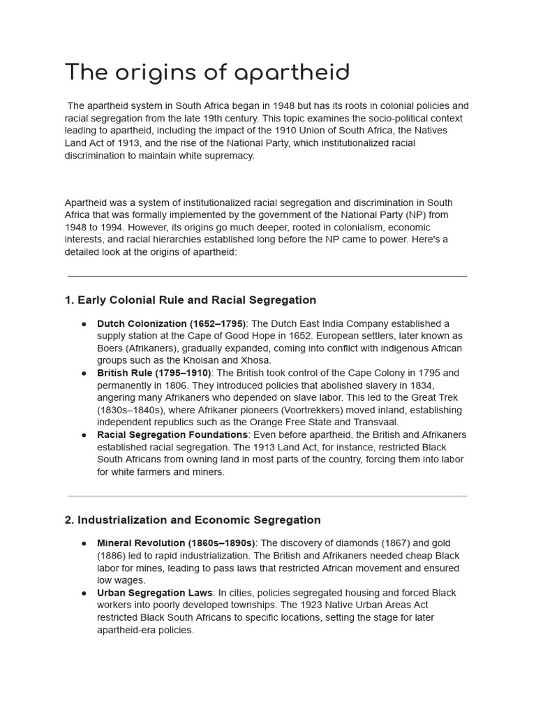 THE ORIGNS OF APARTHEID | PDF | Apartheid | Racial Segregation