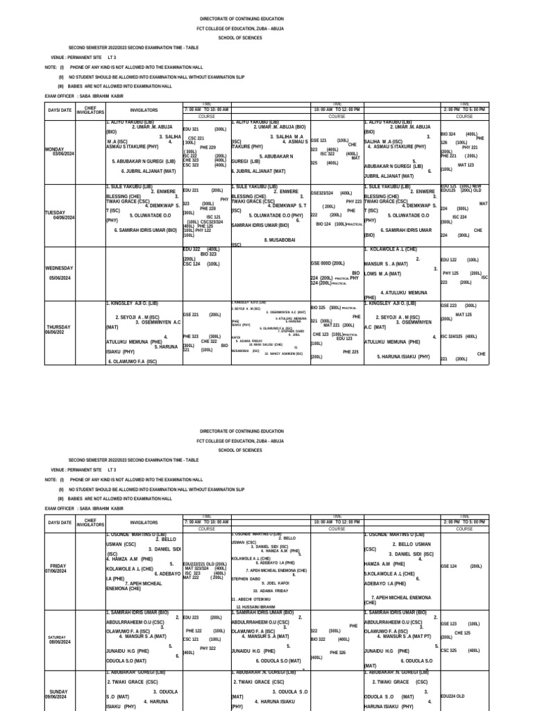 2nd Semester Examination Time-Table 21-22 | PDF