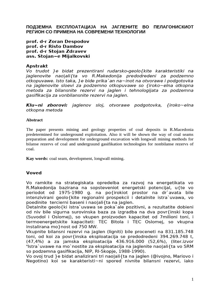 Trud 5. Moznosti Za Otkopavanje Na Jaglen-Bitola | PDF