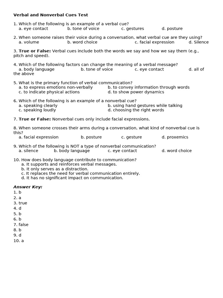 Verbal and Nonverbal Cues Assessment | PDF