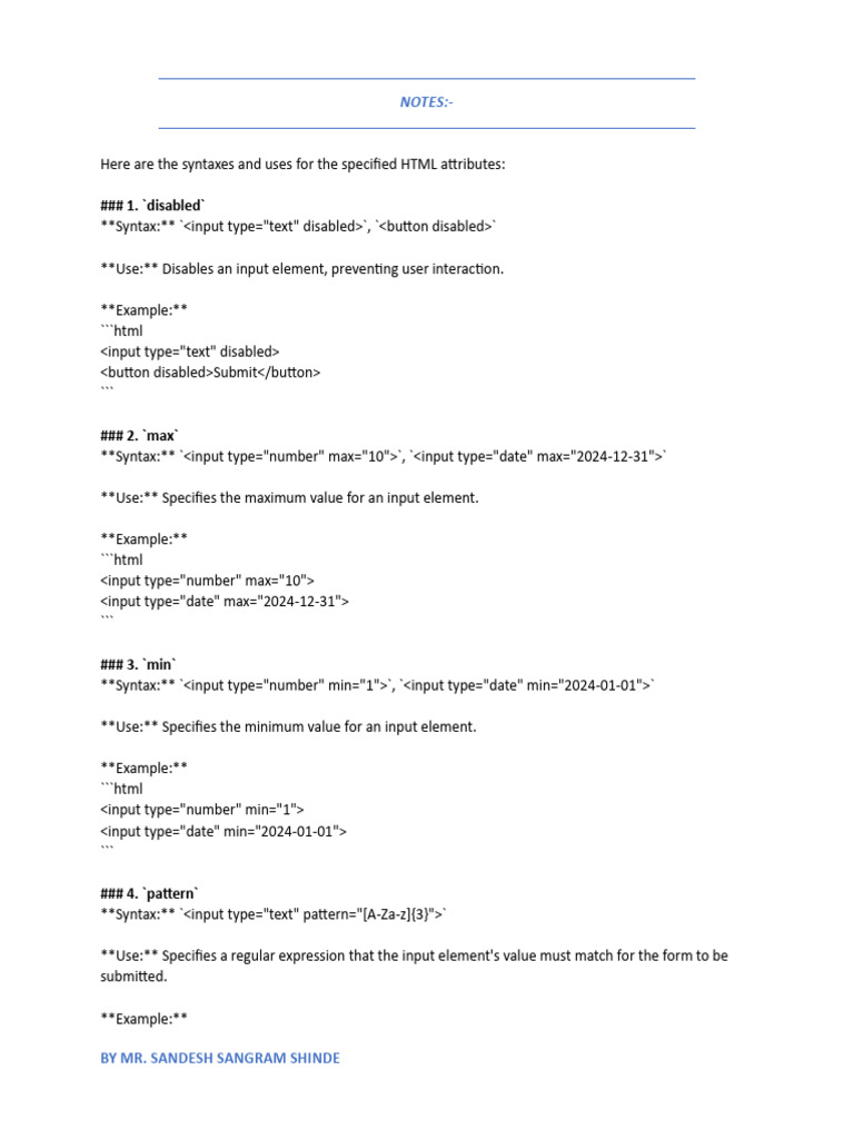Essential HTML Input Attributes Guide | PDF | Computing | Software ...