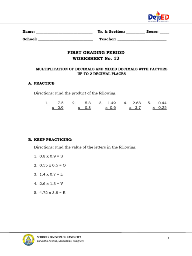 Math 6-Q1-DW12 | PDF