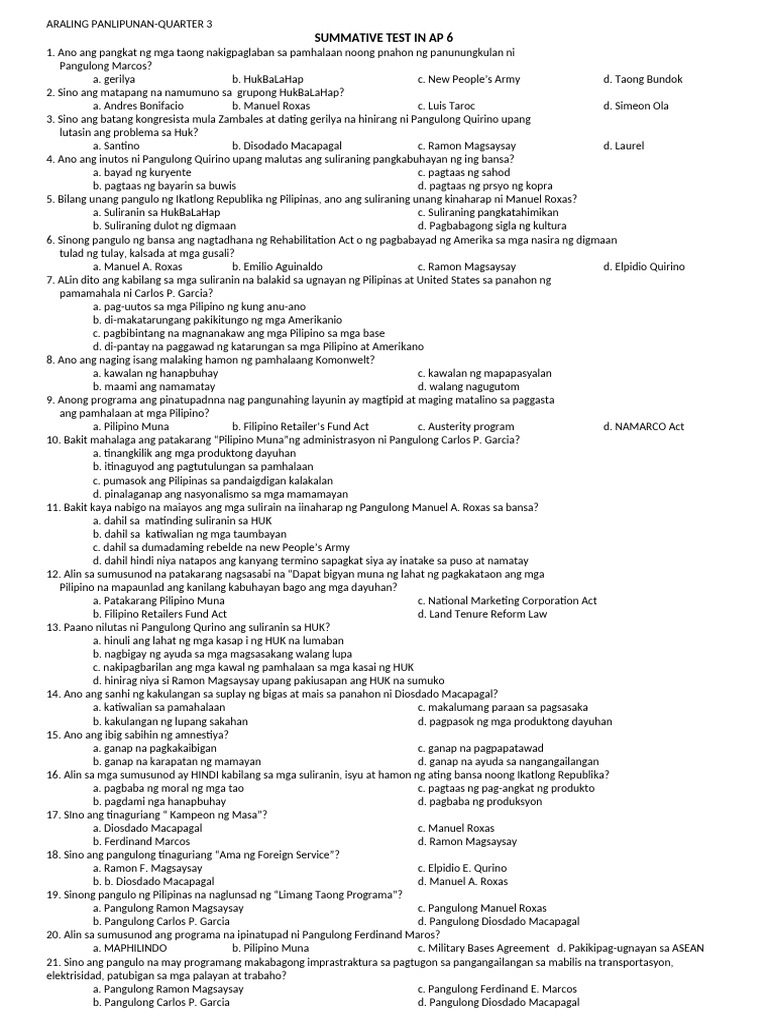 3rdquarter-Summative Test in AP 6 | PDF