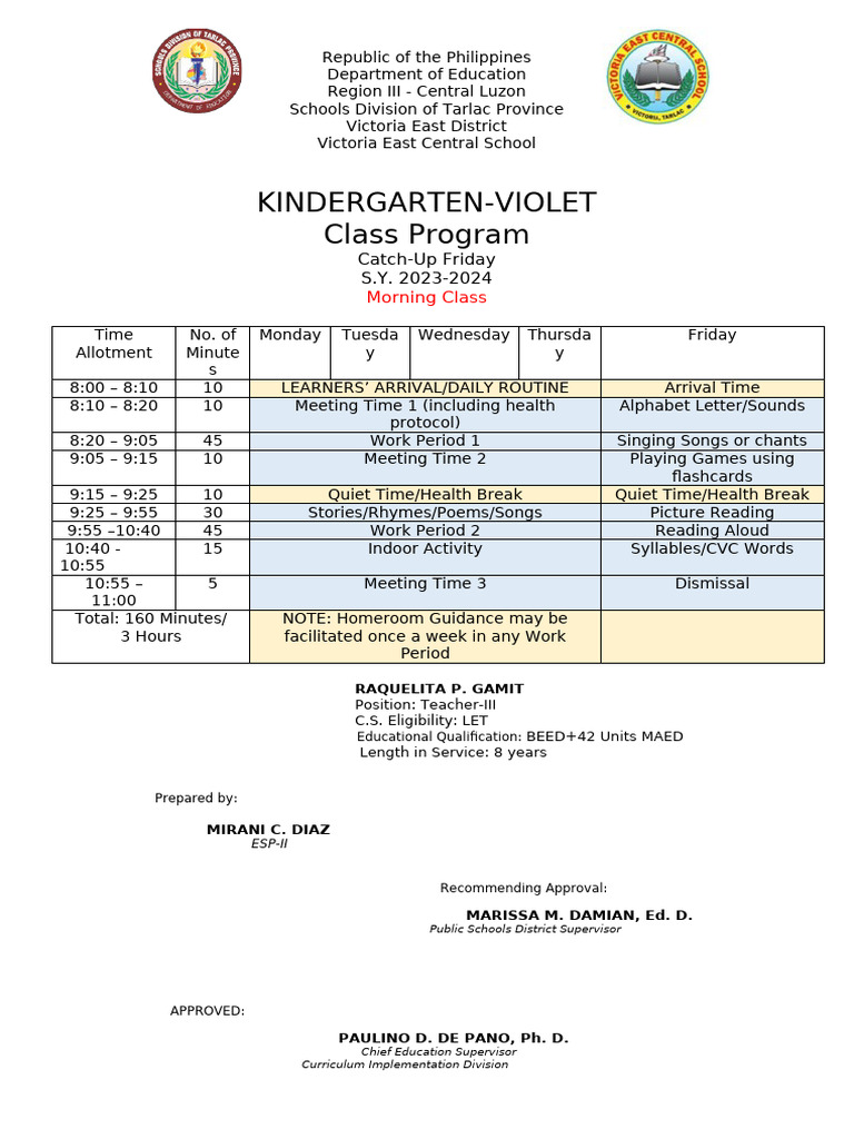 CLASS-PROGRAM-SY-2023-2024-catch Up Friday | PDF