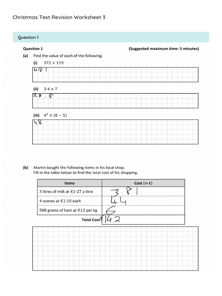 Christmas Test Revision Worksheet 3 | PDF
