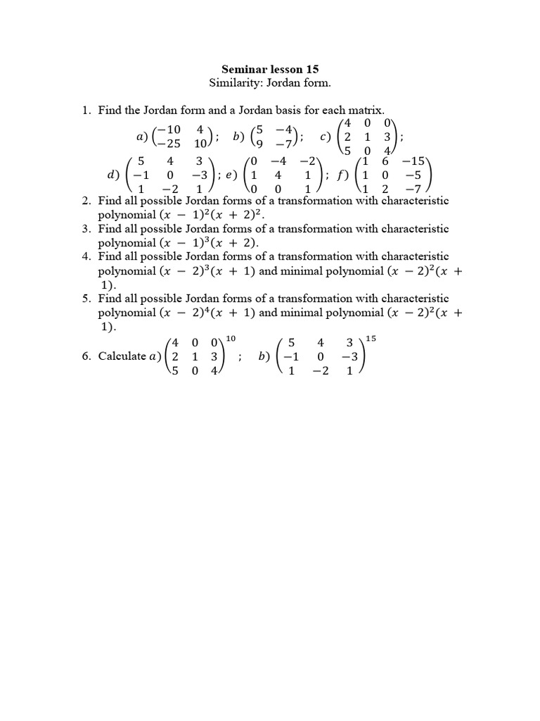 Advanced Linear Algebra Seminar | PDF