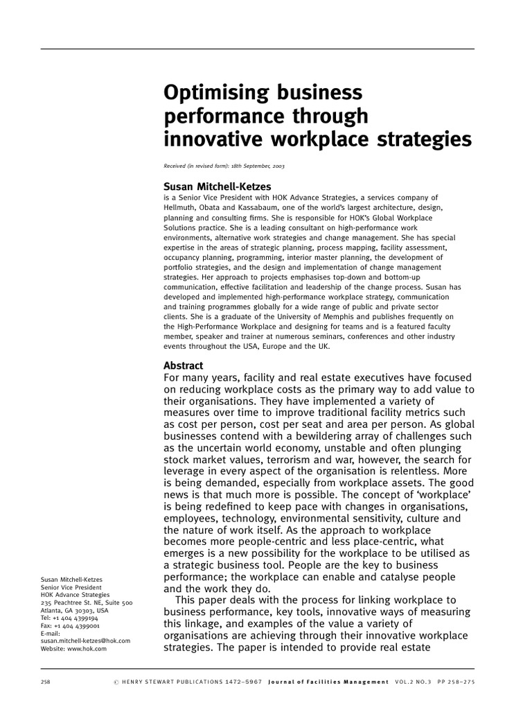 Optimising Business Performance Through Innovative Workplace Strategies ...
