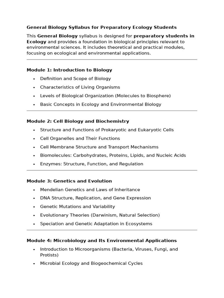 General Biology Syllabus For Preparatory Ecology Students | PDF ...
