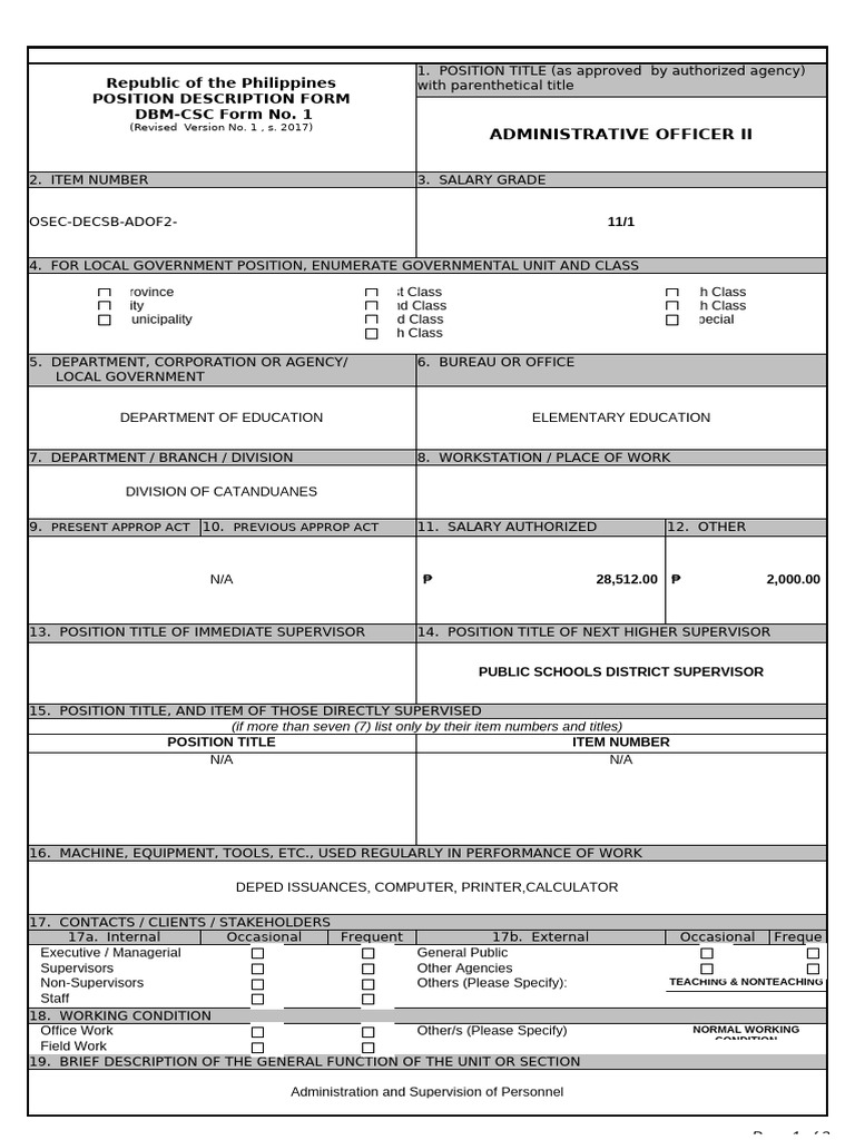 Position Description Forms AO II ELEM | PDF | Business