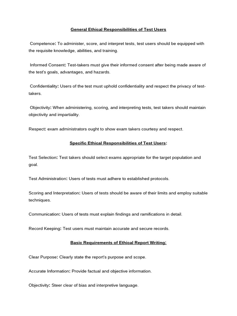 Ethical Responsibilities of Test Users | PDF | Psychology