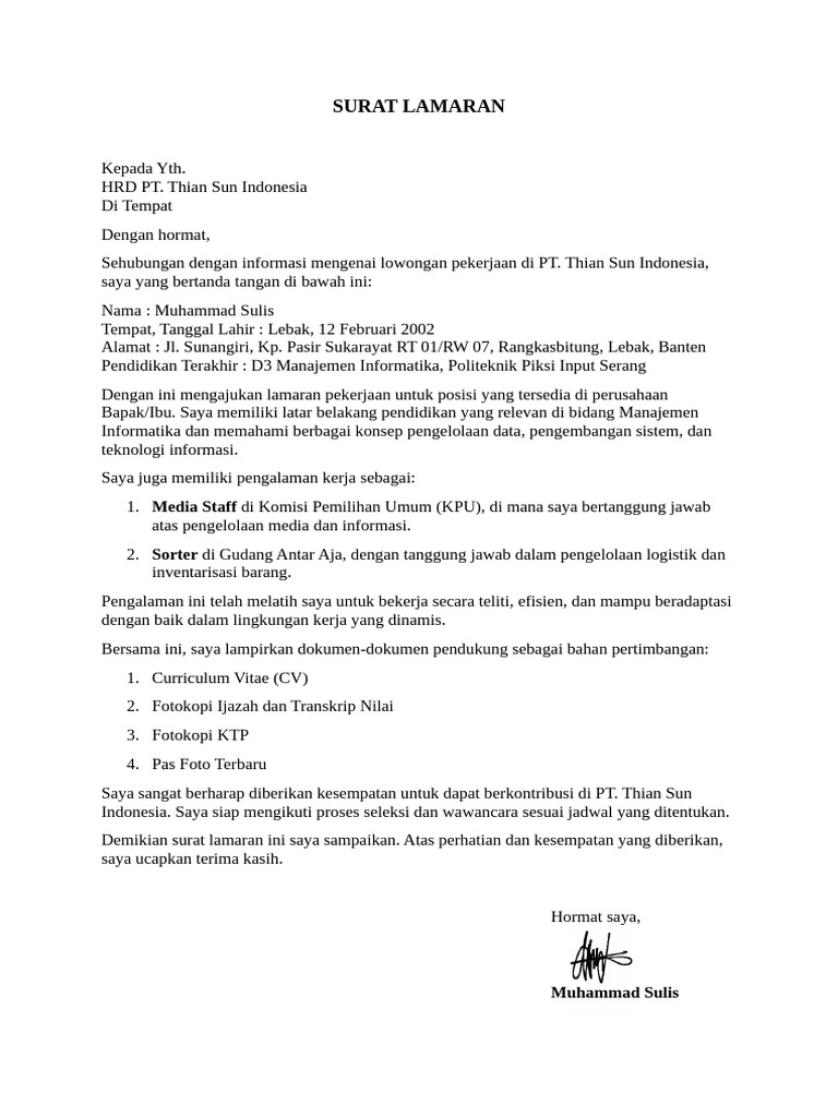 Surat Lamaran | PDF