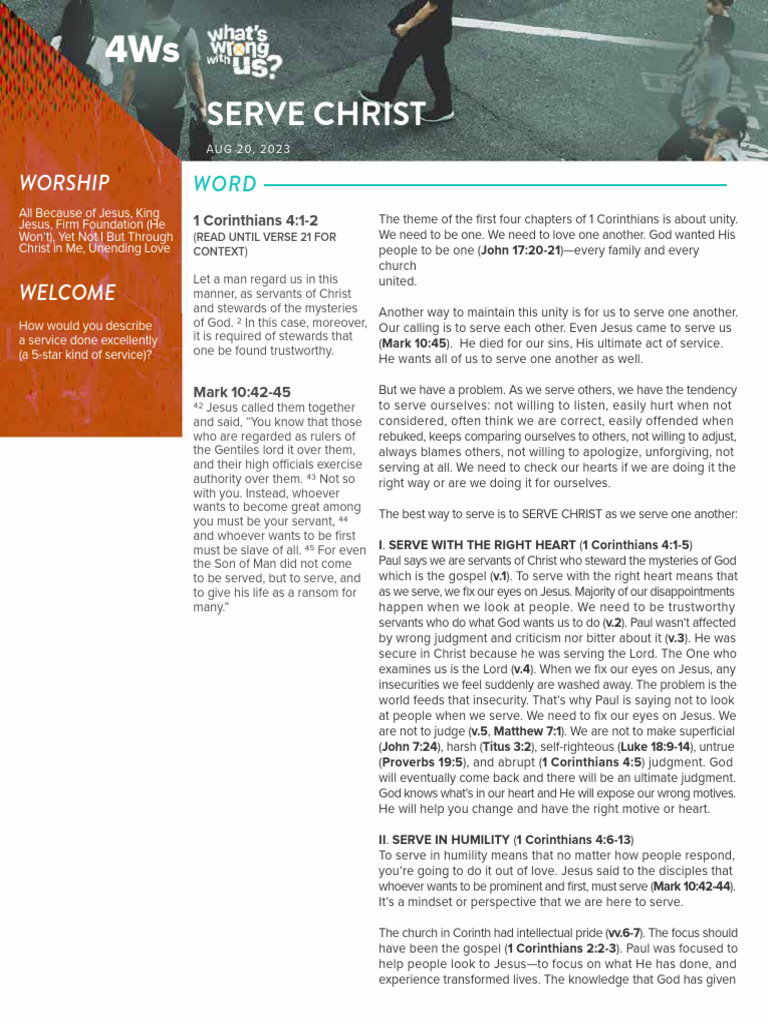 4Ws WWWU SERVE CHRIST AUG 20 2023 MAIN | PDF | Jesus | Paul The Apostle