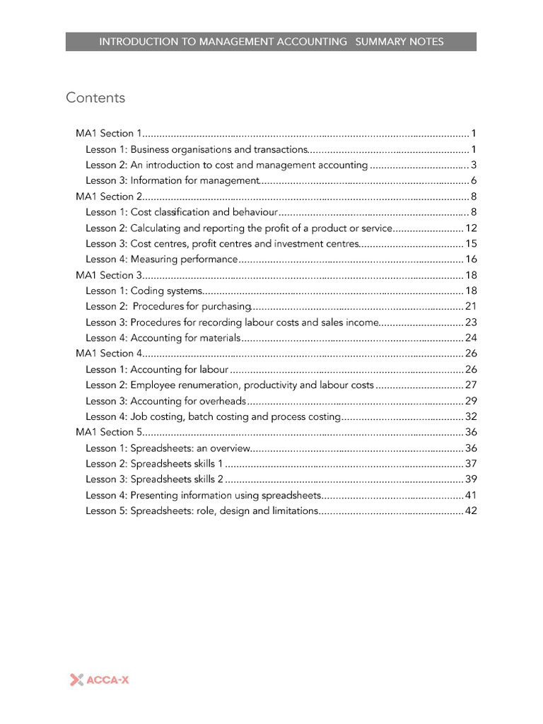 MA1 CONCISE NOTES | PDF | Overtime | Gross Margin