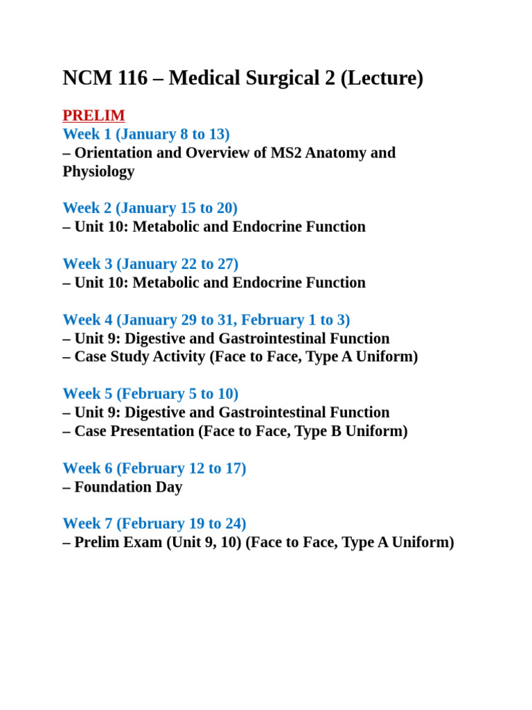NCM 116 Syllabus Allen Titus G. Paz RN February 10 2024 2 | PDF