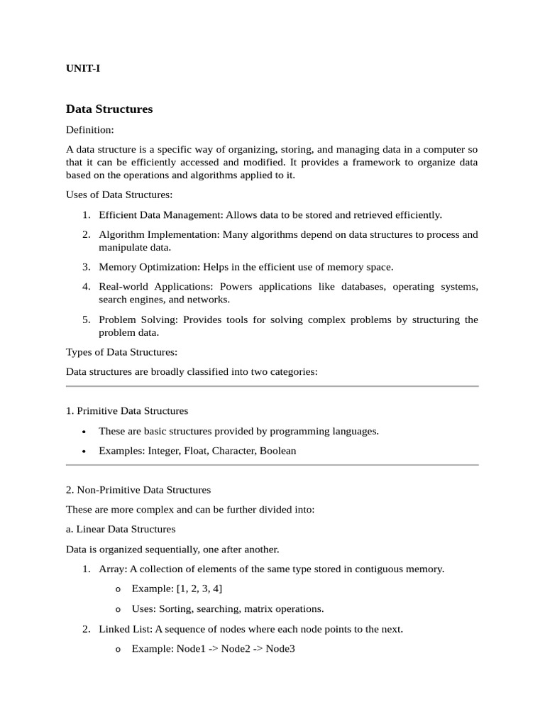Data Structures: Unit-I | PDF | Queue (Abstract Data Type) | Data Structure