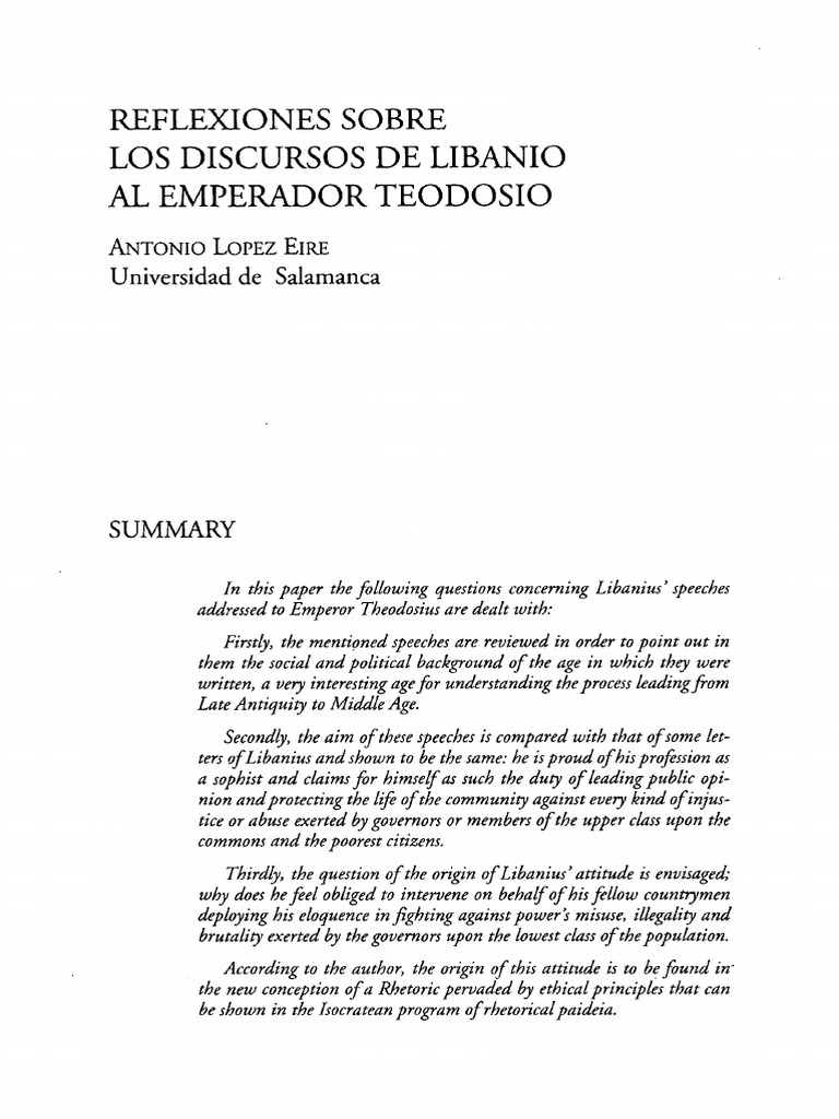 Reflexiones Sobre Los Discursos de Libanio Al Emperador Teodosio | PDF ...