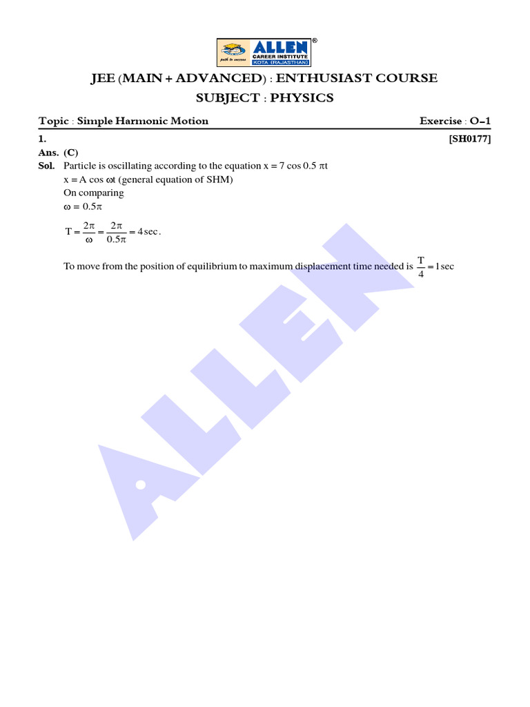 SHM Ex - Sol 1 | PDF | Pendulum | Periodic Phenomena