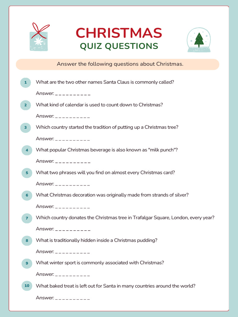 Christmas Quiz: Fun Facts & Answers | PDF