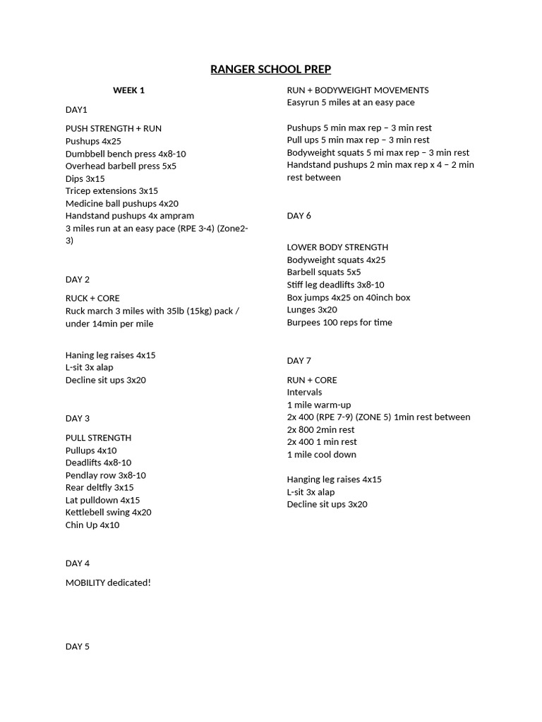 Ranger School Prep: Week 1 Plan | PDF