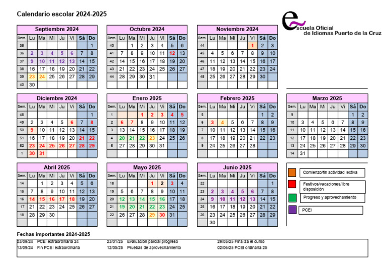 Calendario Escolar 2024 2025 EOI | PDF