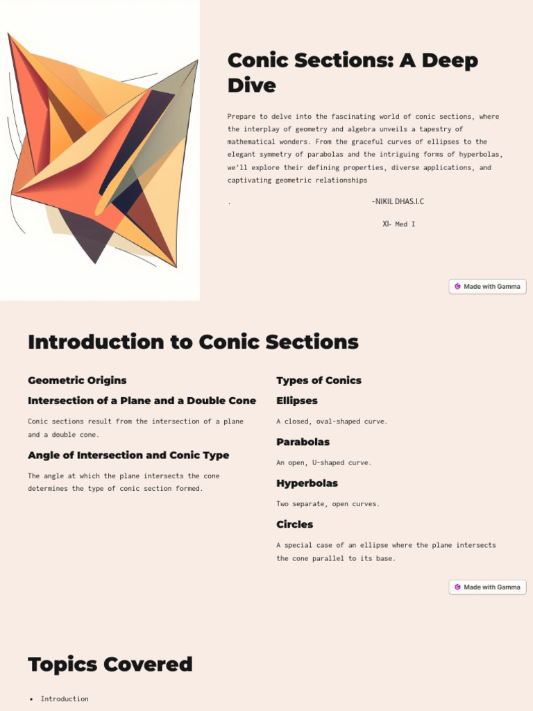 Conic Sections A Deep Dive Nikil | PDF | Ellipse | Geometry