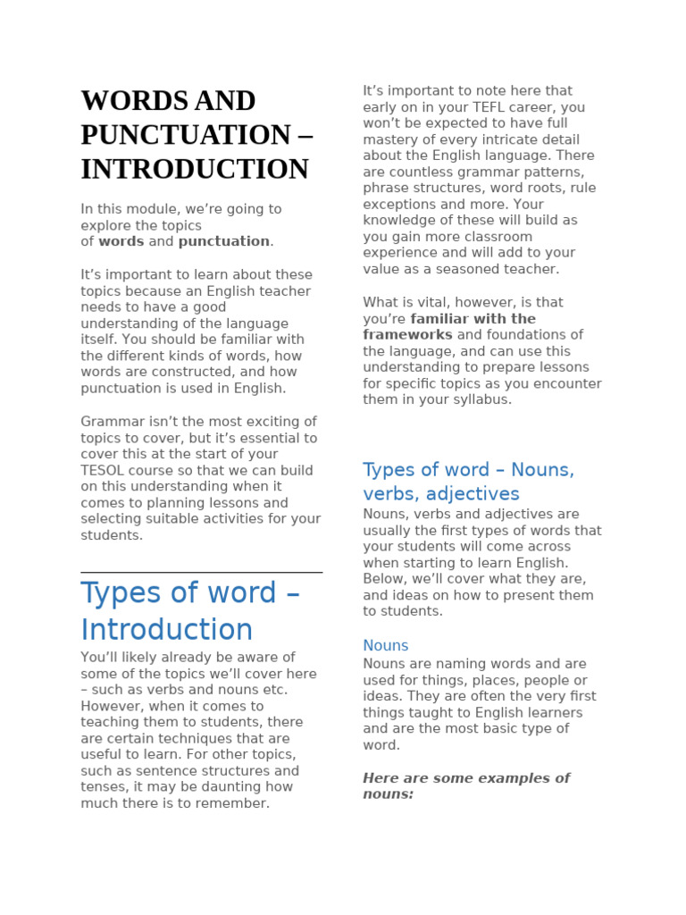 m2 - Words and Punctuation | PDF | Verb | Part Of Speech