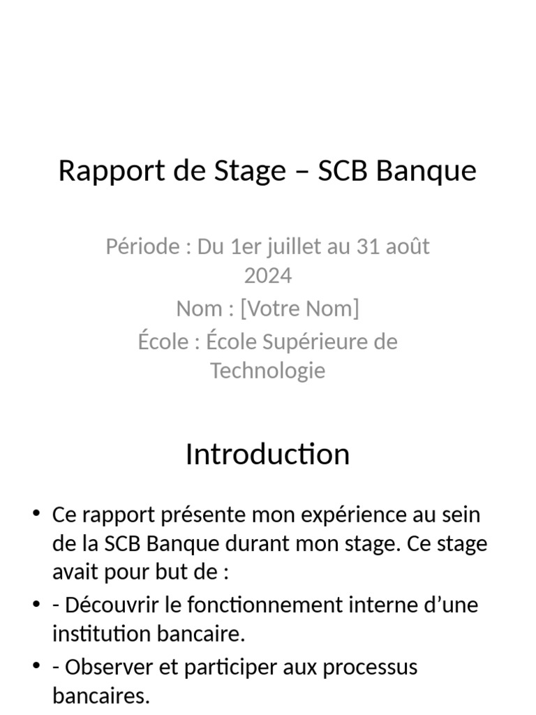 Rapport Stage SCB Banque Detaille | PDF