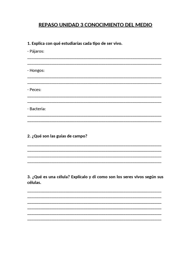 Repaso Unidad 3 Conocimiento Del Medio | PDF | Biología