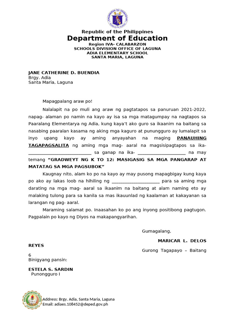 Letter para Sa Panauhin | PDF