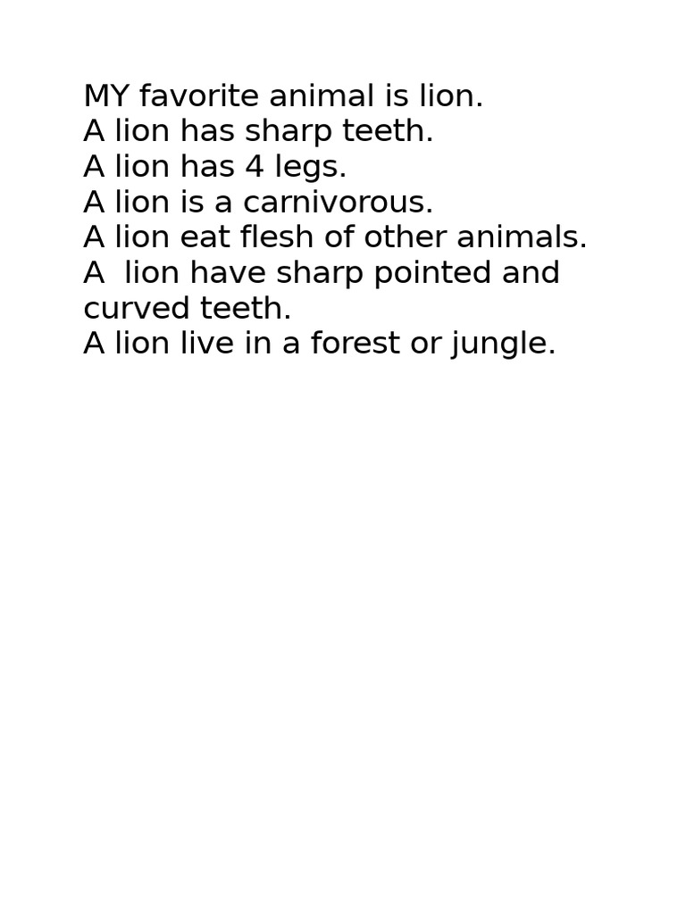Lion: My Favorite Animal Essay | PDF
