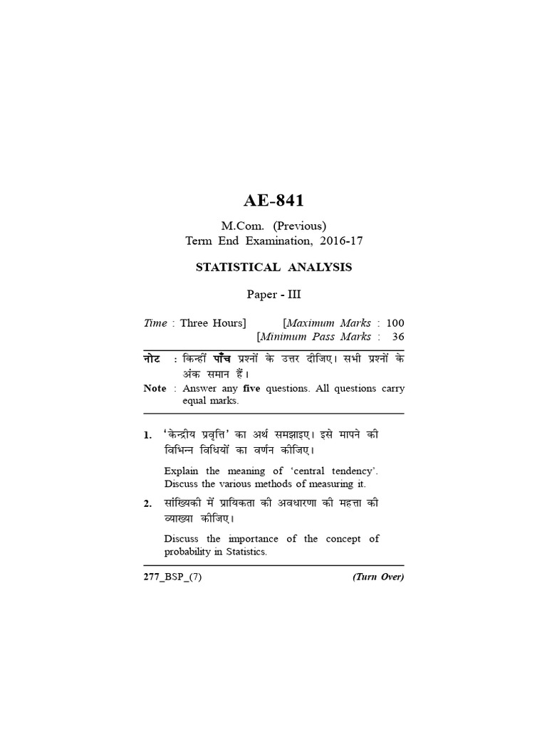 Bu Pyq Mcom 4th Sem | PDF | Statistics | Applied Mathematics