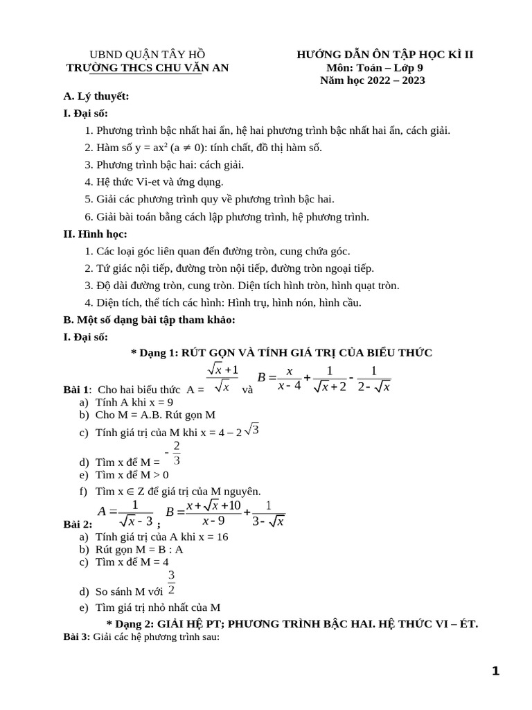 .Hdot Kì 2 - Toán 9 - 2023 | PDF