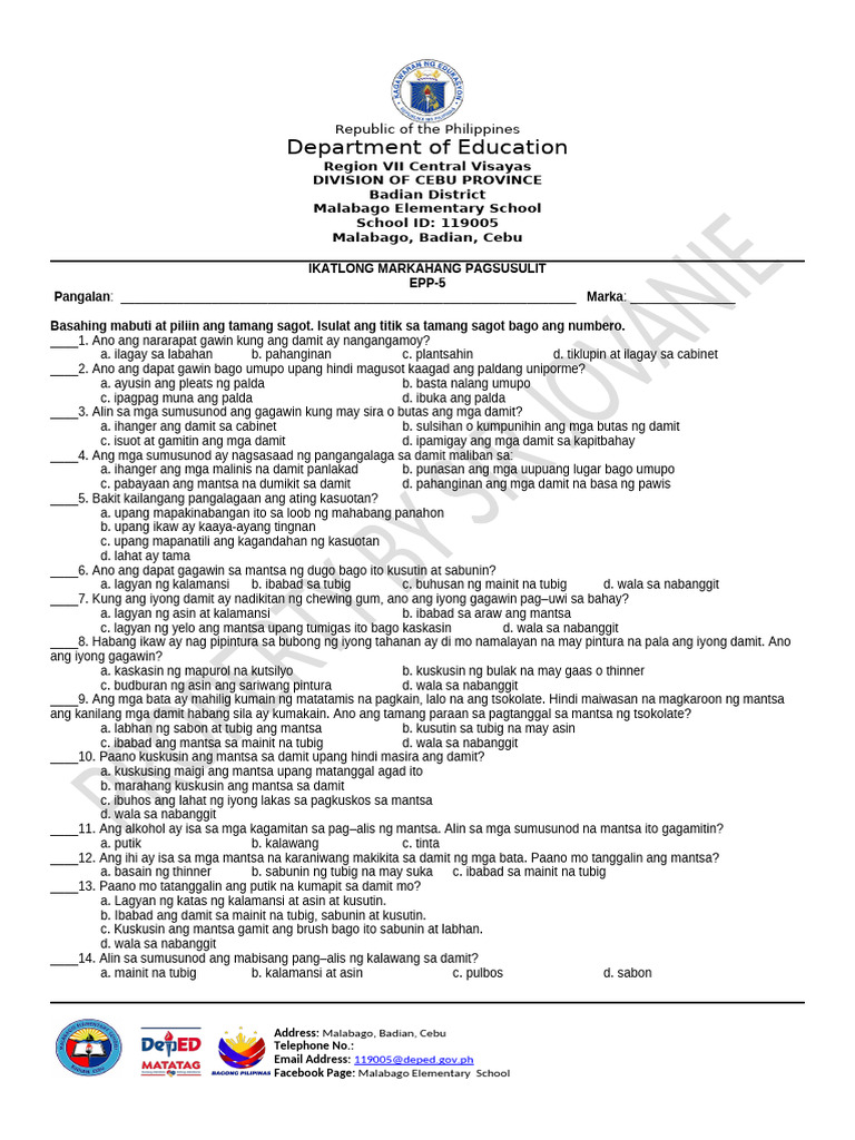 Third Quarter Examination in Epp | PDF