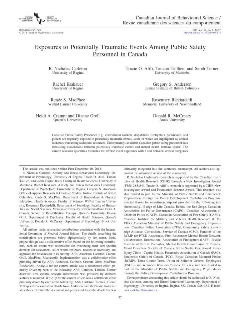 Exposures To Potentially Traumatic Events Among Pu | PDF ...