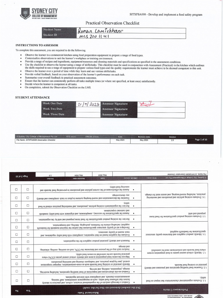 Roman Lamichhane - POC - SITXFSA008 | PDF
