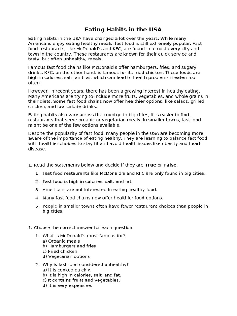 Eating Habits in The USA6 | PDF | Fast Food | Healthy Diet