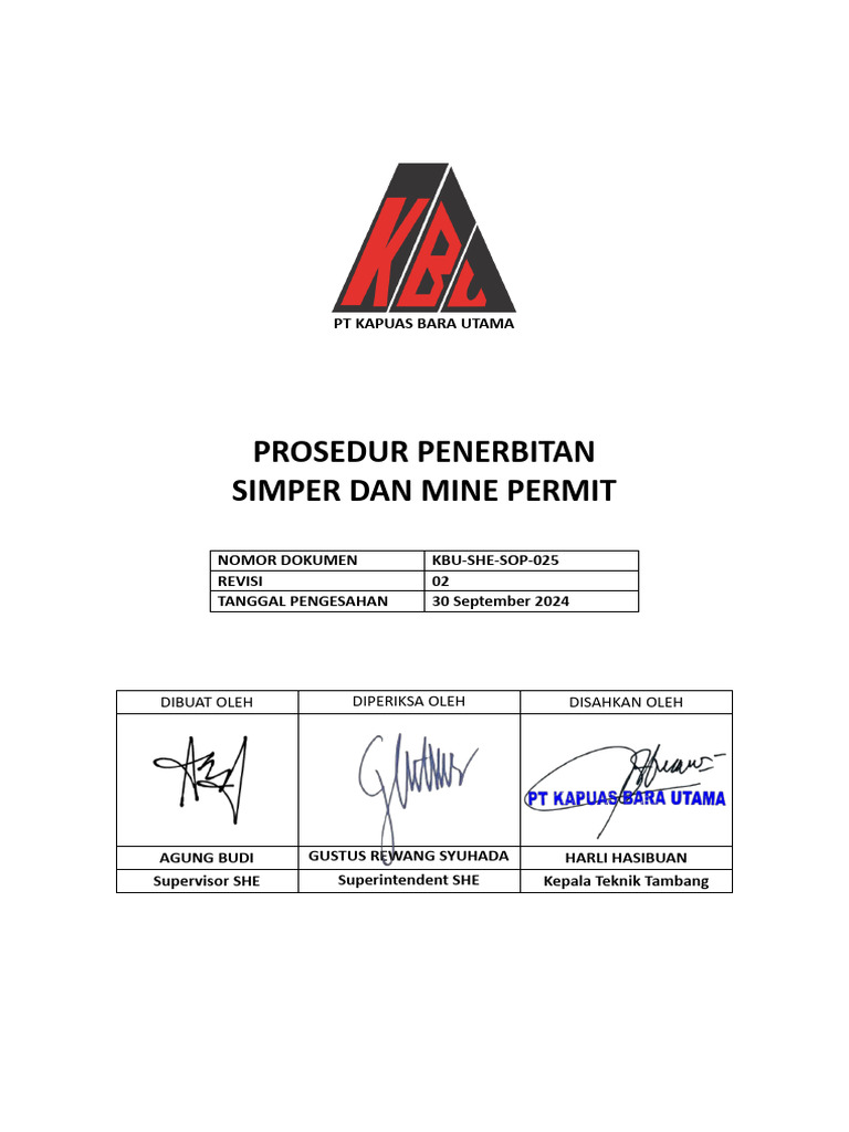 Prosedur SIMPER dan Mine Permit KBU | PDF