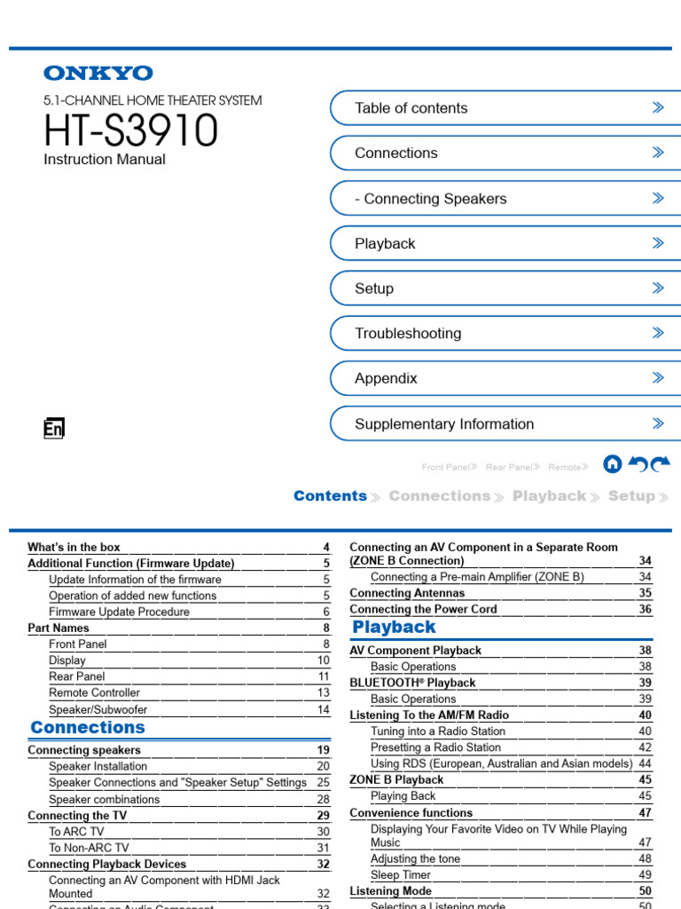 Onkyo HTS-R3910 | PDF | Hdmi | Loudspeaker
