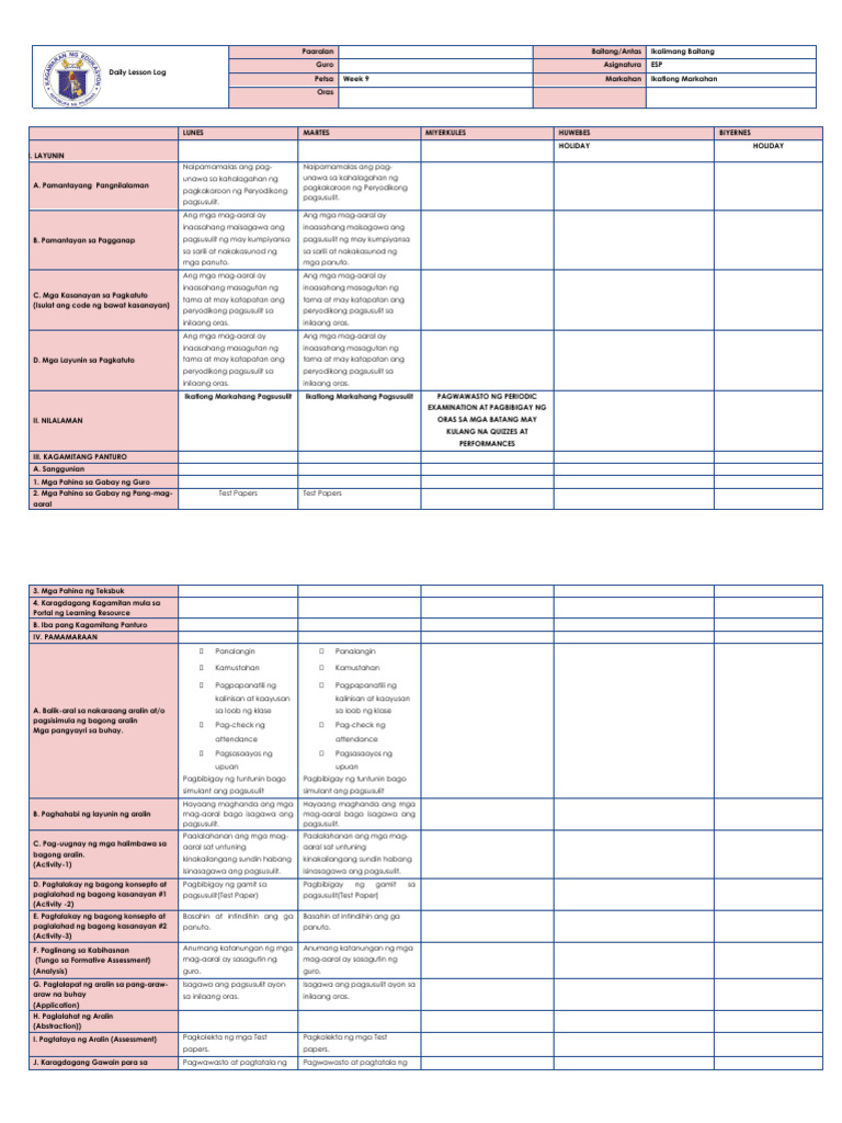 Dll Week 9-q3 Esp 5 | PDF