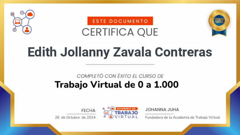 CERTIFICADO FINAL DE 0 A 1000 Edith Jollanny Zavala Contreras | PDF