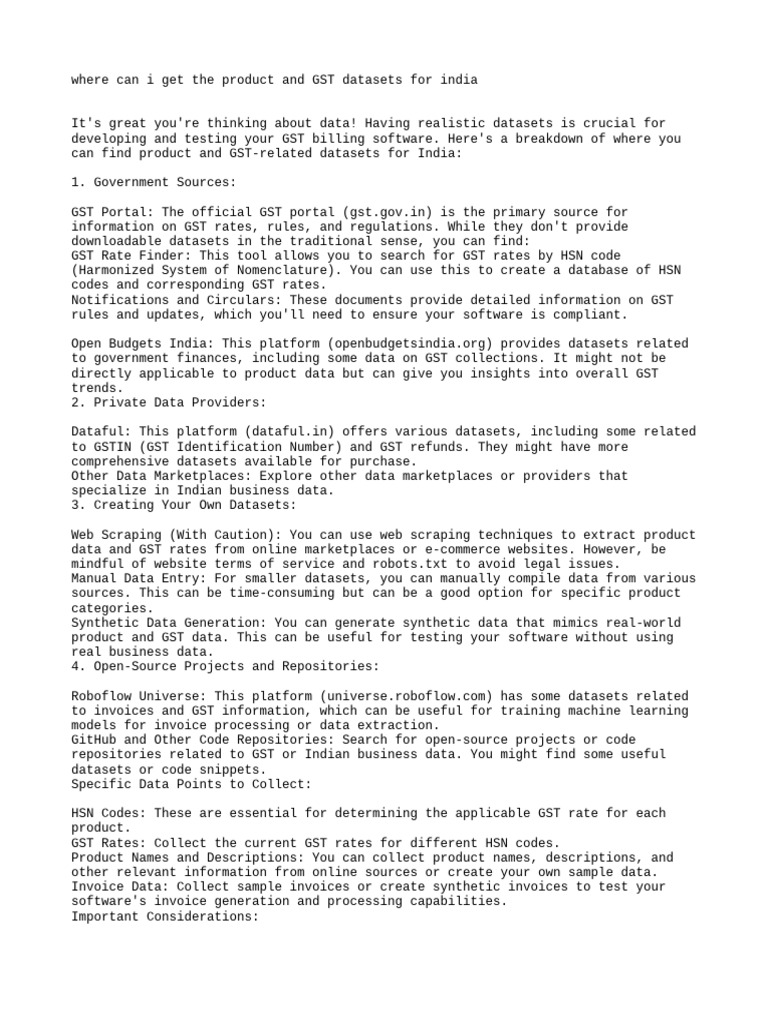 Sources for GST Datasets in India | PDF | Data | Software