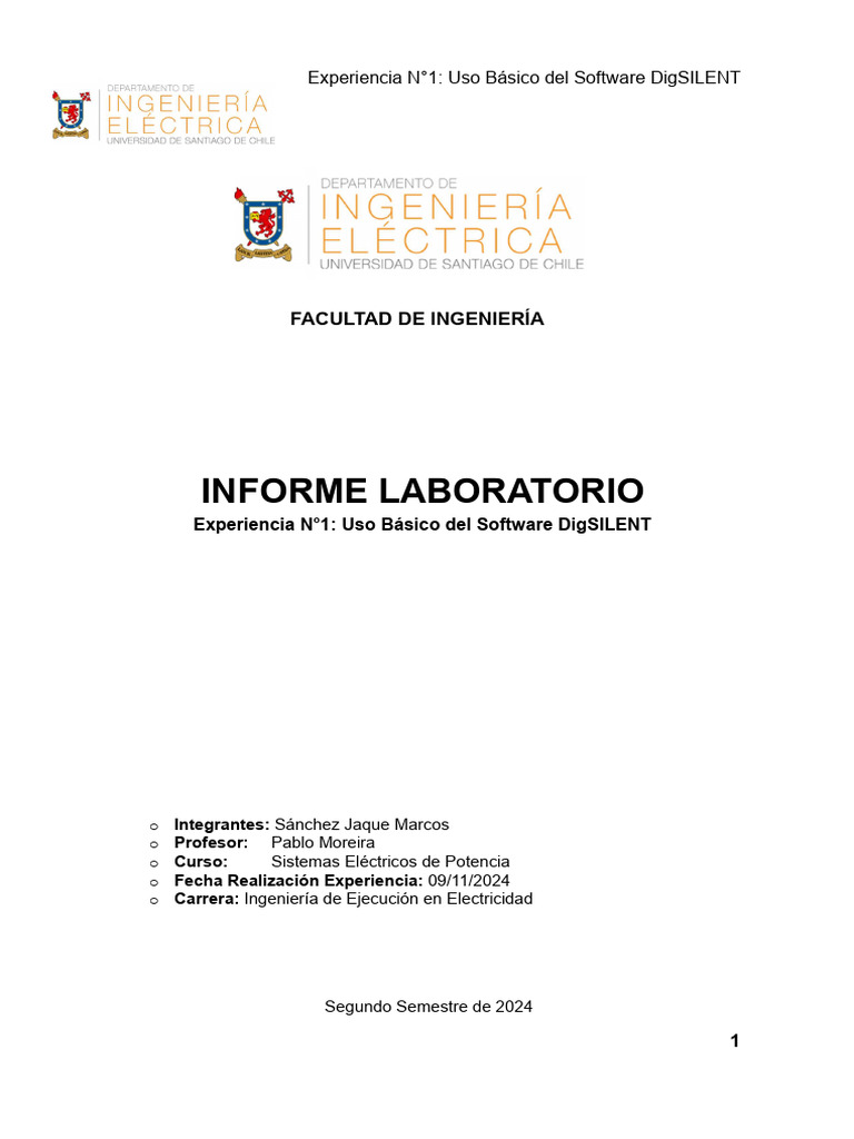 Informe Experiencia N°1 - Uso Basico Del Software Digsilent | PDF | Software | Transformador