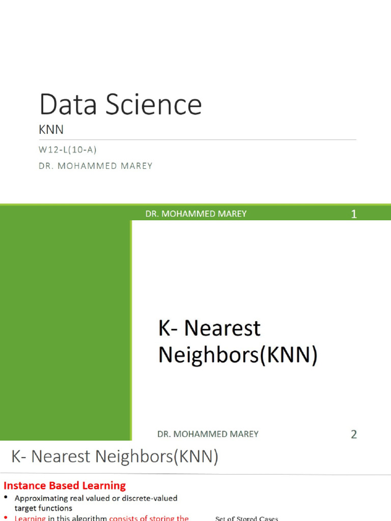 DSci-Lecture 10a-W-12 -KNN-stds | PDF