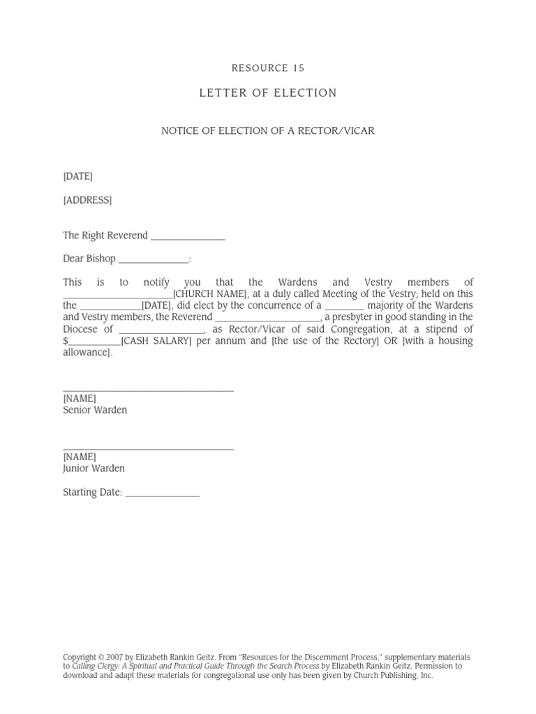 Rector/Vicar Election Notice Template | PDF